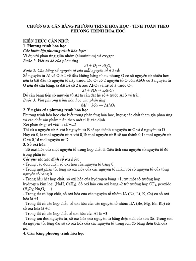 3. CHƯƠNG 3 - CÂN BẰNG PTHH - TÍNH TOÁN THEO PTHH (5 BUỔI) | PDF