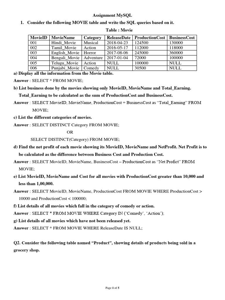 Assignment MySQL | PDF | Computer Data | Computing