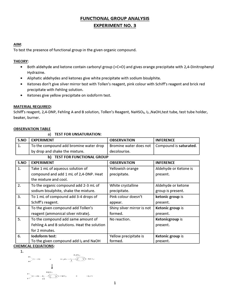 Ketone Functional Group Analysis Lab | PDF | Aldehyde | Ketone