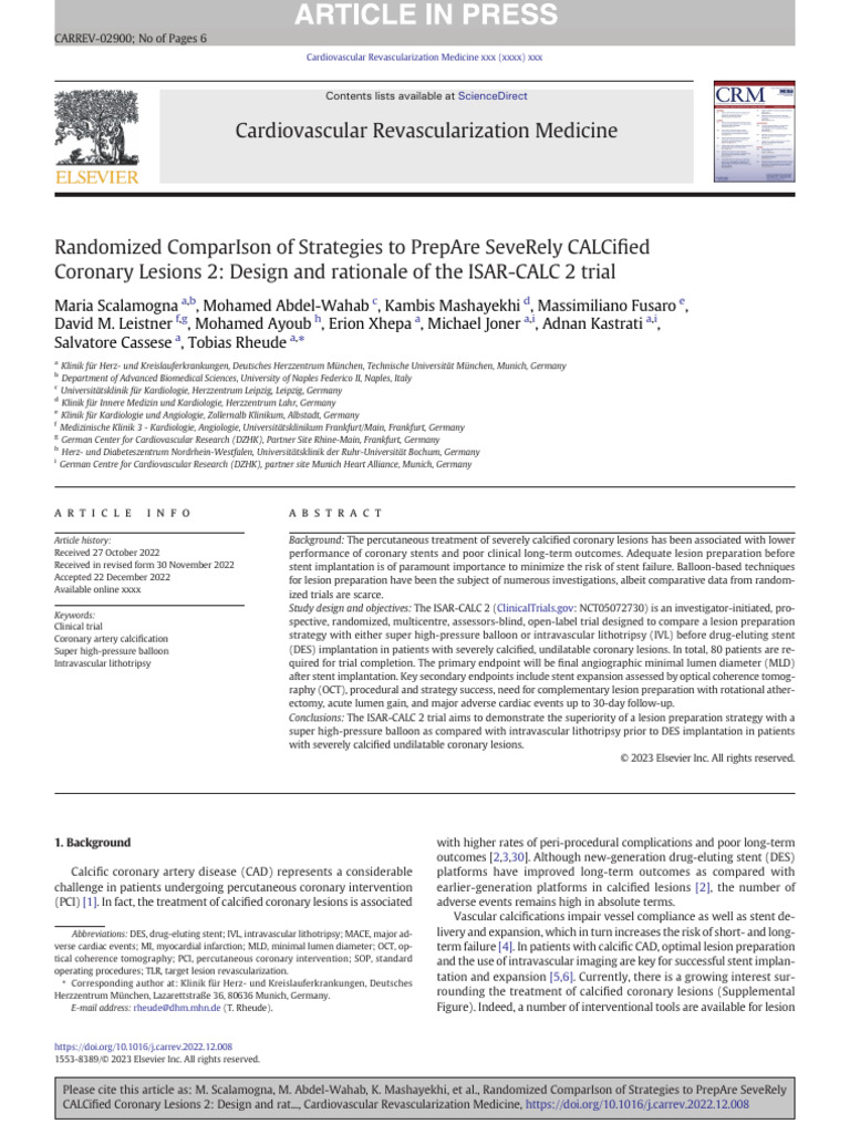 Scalamogna Et Al 2022 Crm Isar Calc 2 Design Pdf Percutaneous
