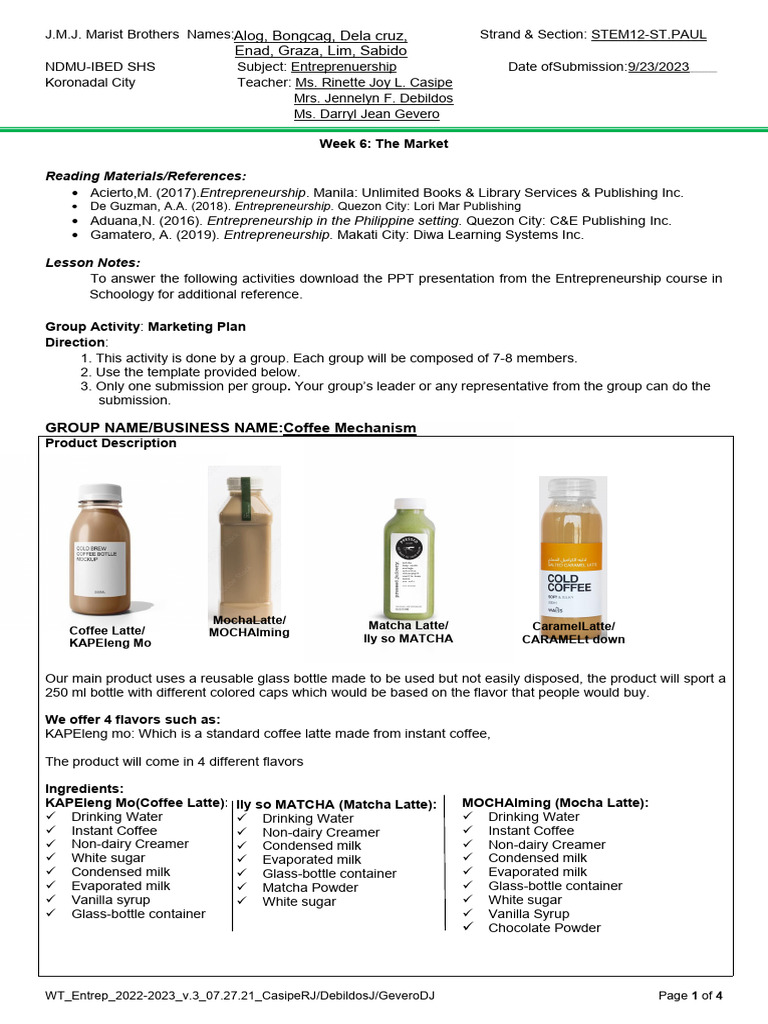 Marketing Plan Week 6-Group-1-6 | PDF | Sales | Caramel