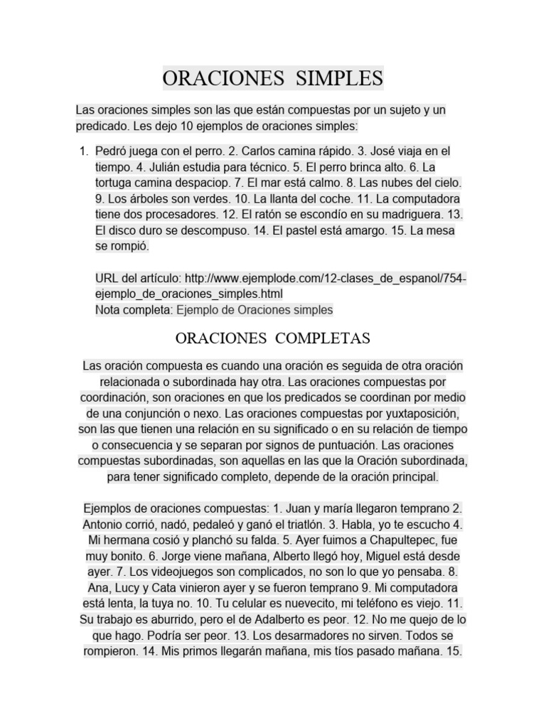 Oraciones: Simples y Compuestas | PDF