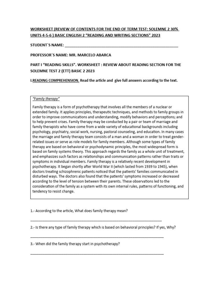 Worksheet (Repaso para Solemne 2) U. 4-5-6 Basic English 2 Ust 2023 | PDF