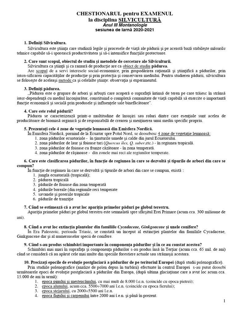 Chestionar Silvicultura 2020-2021 | PDF
