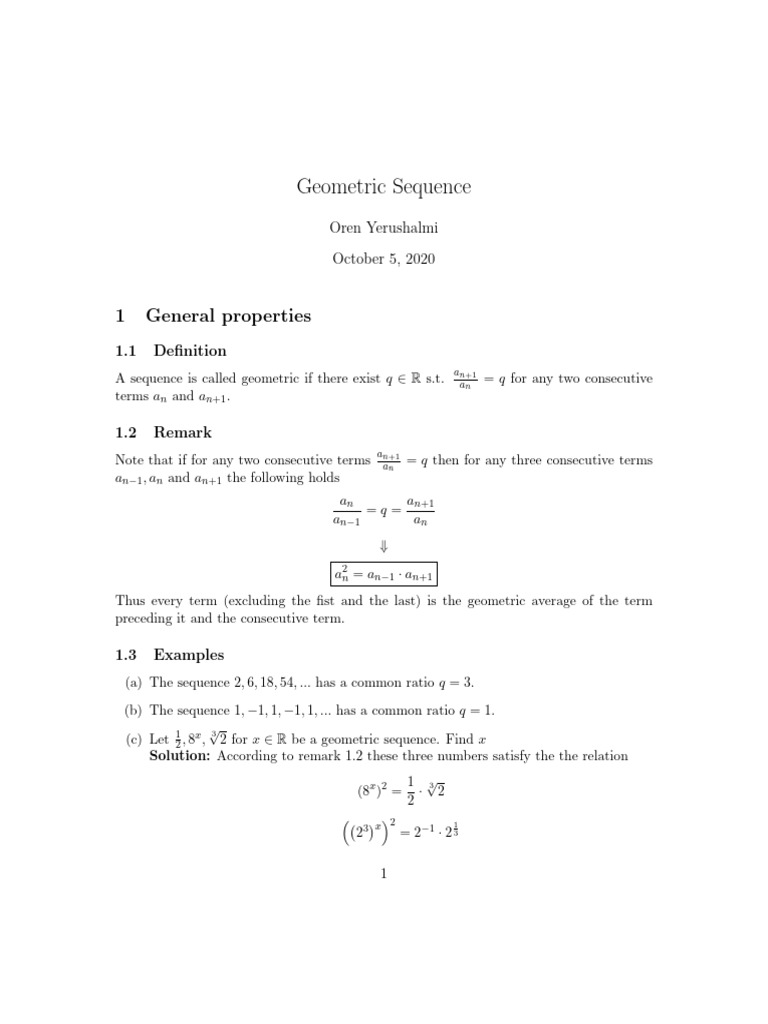 Geometric Sequence | PDF | Equations | Arithmetic