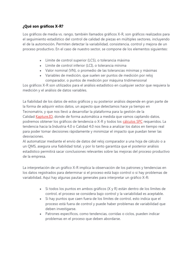 ¿Qué Son Gráficos X-R?: Kapture - IO Cálculos SPC | PDF