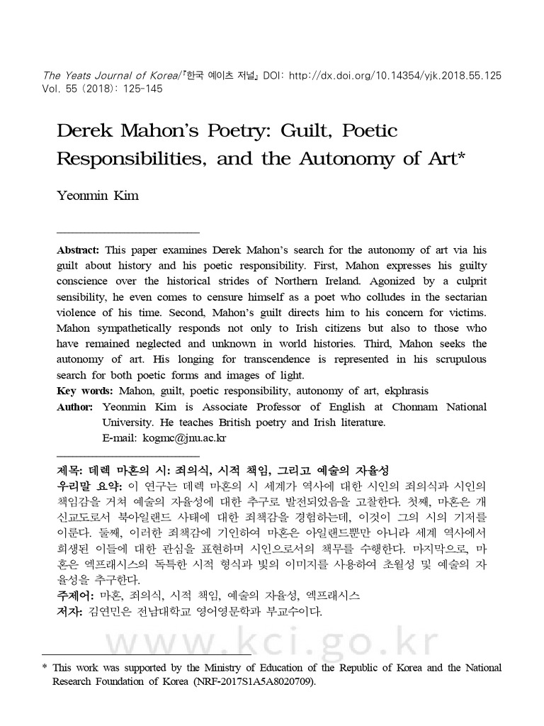 Derek Mahon | PDF | Poetry | W. B. Yeats
