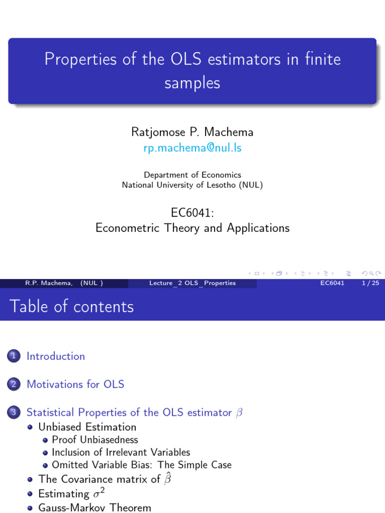 (2021) EC6041 Lecture 3 Properties of OLS | PDF