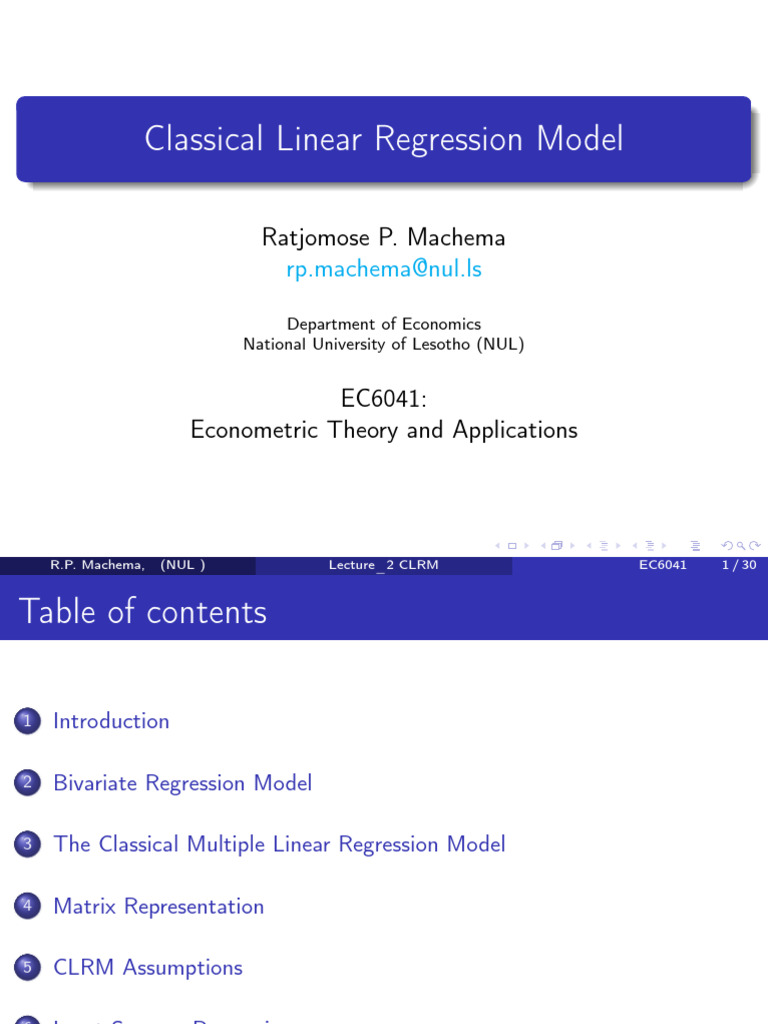(2021) EC6041 Lecture 2 CLRM | PDF | Regression Analysis | Linear Regression