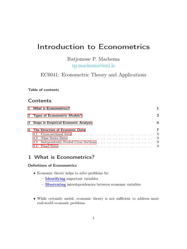 [2021]EC6041 Lecture 1 Intro Notes | PDF | Econometrics | Hypothesis
