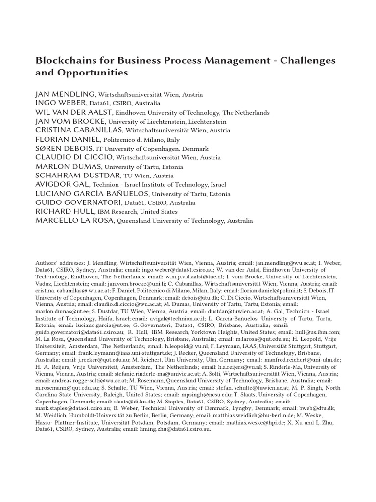Blockchains For Business Process | PDF