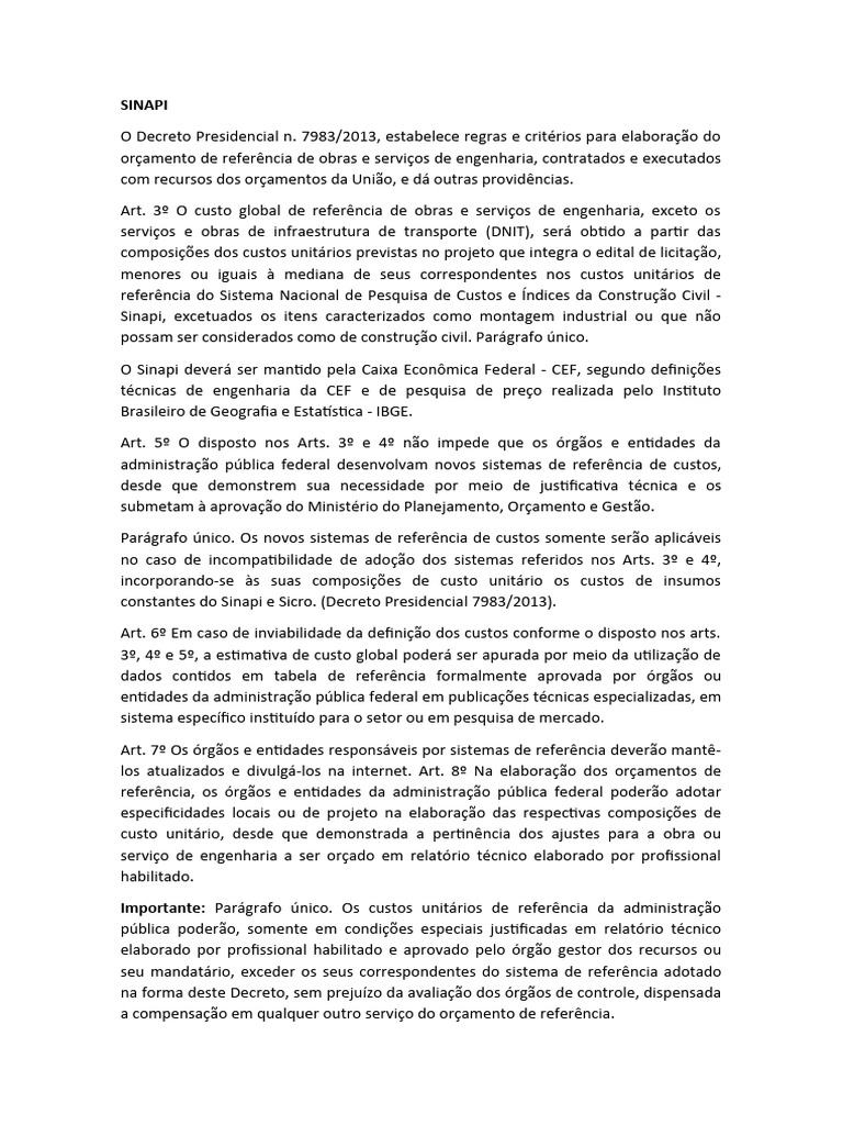 SINAPI (Resumo) | PDF