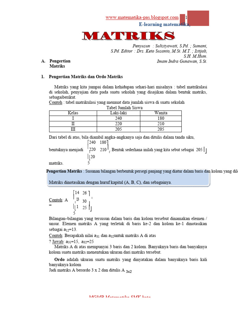 Modul Matematika Matriks | PDF Modul Matematika Matriks | PDF