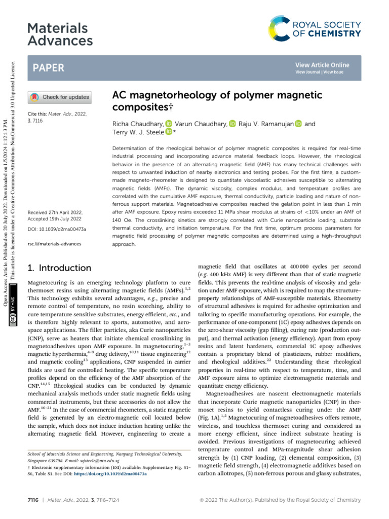AC Magnetorheology of Polymer Magnetic Composites | PDF