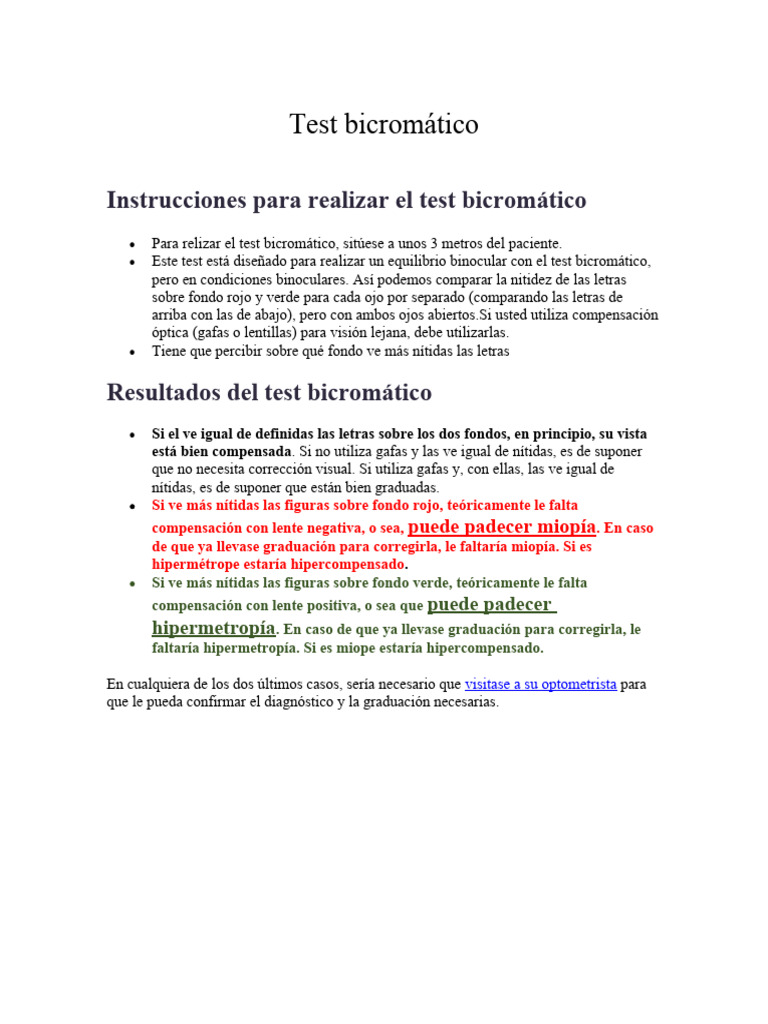 Instrucciones para el Test Bicromático | PDF