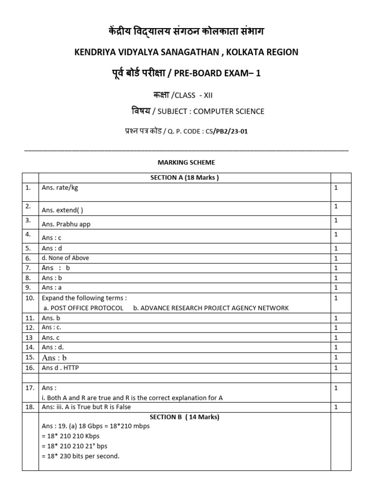 Class XII Computer Science Pre-Board Exam | PDF