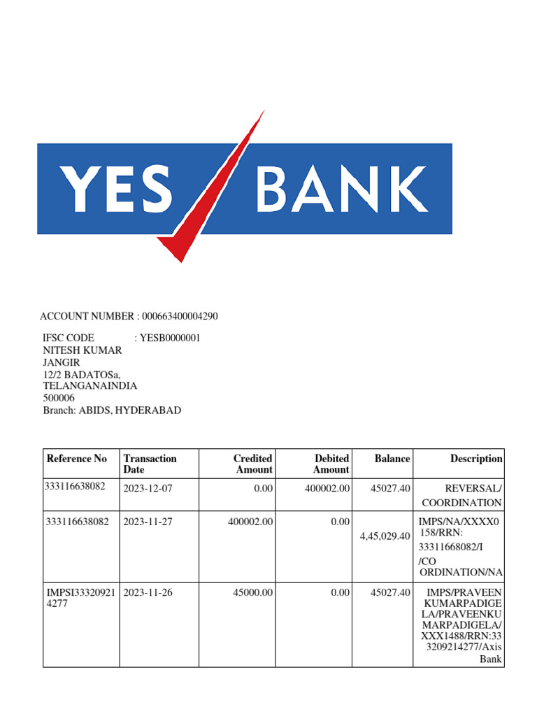 Yesbank Accountstatement | PDF | Finance & Money Management