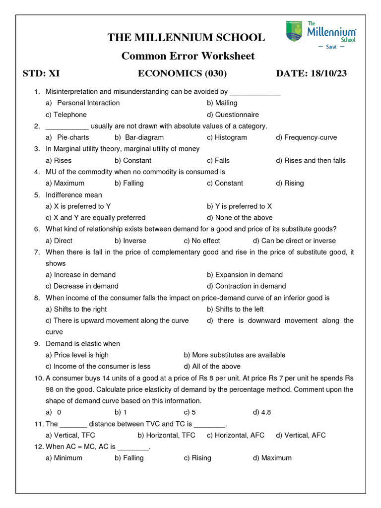 Economics Common Error Worksheet XI | PDF