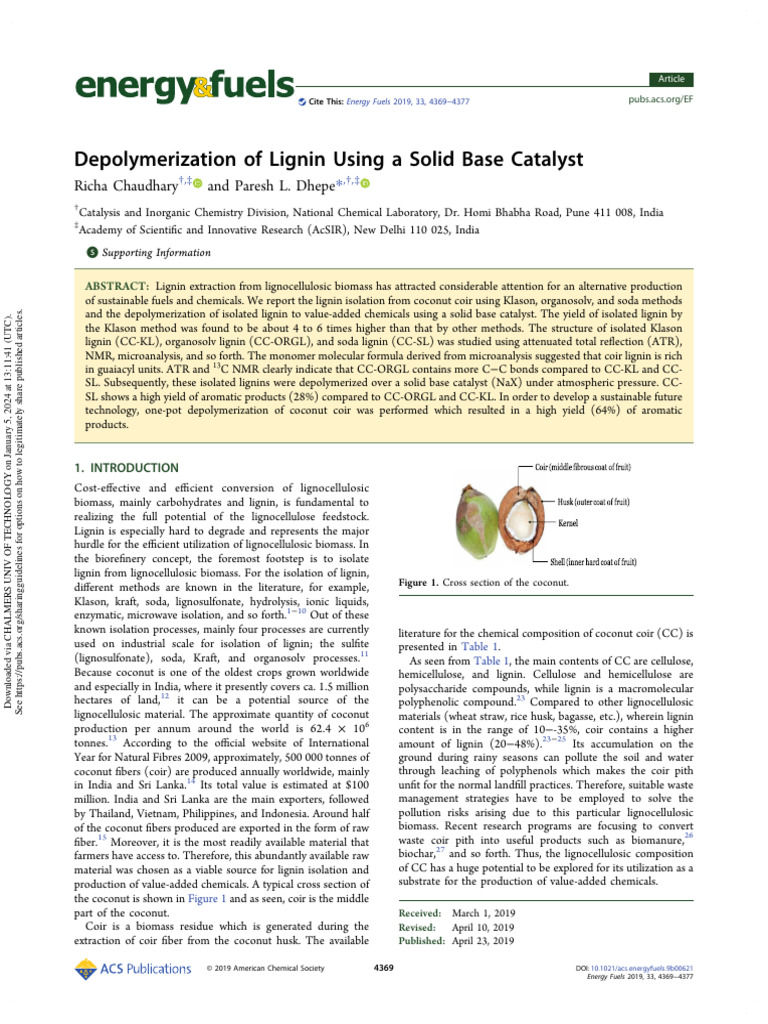 Depolymerization of Lignin Using A Solid Base Catalyst | PDF