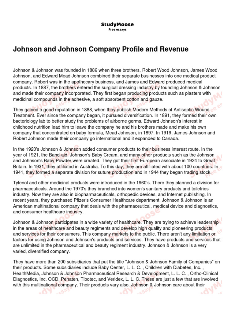Johnson and Johnson Company Profile and Revenue | PDF | Johnson ...