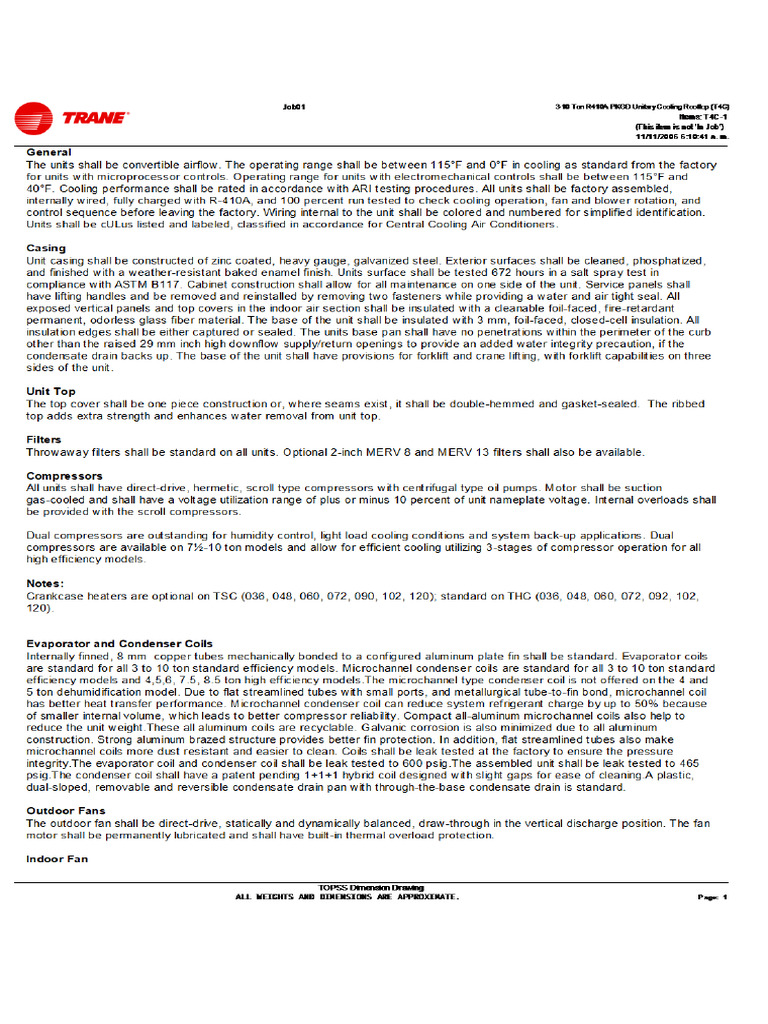 3-10 Ton R410A PKGD Unitary Cooling Rooftop (T4C) Mechanical Specifications | PDF