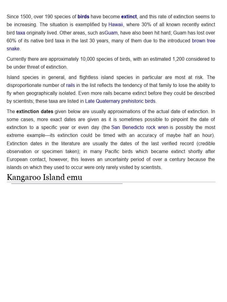 Extinct Bird Species Overview and Causes | PDF