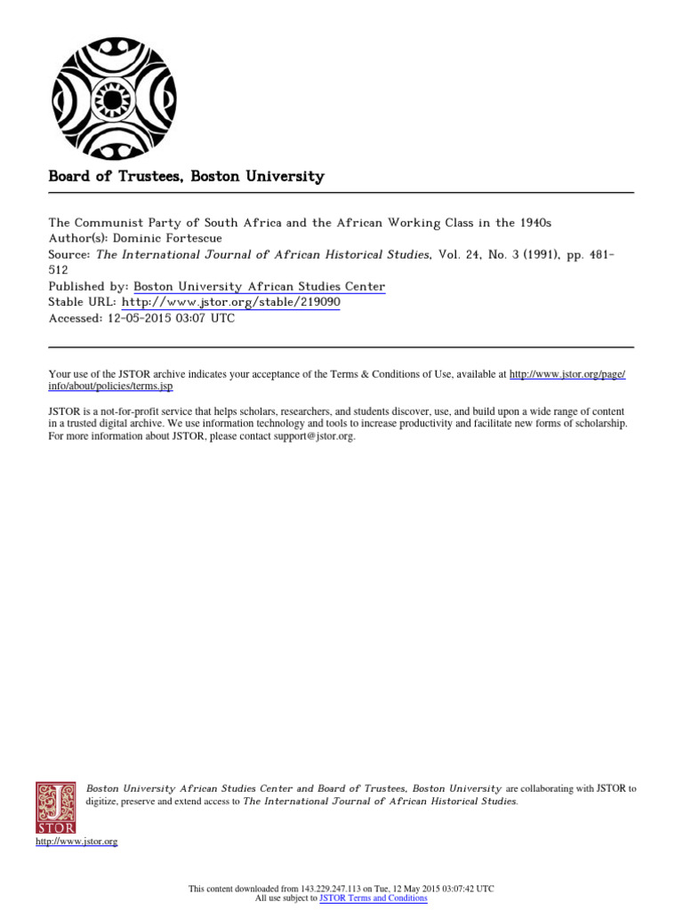 The Communist Party of South Africa and The African Working Class in ...