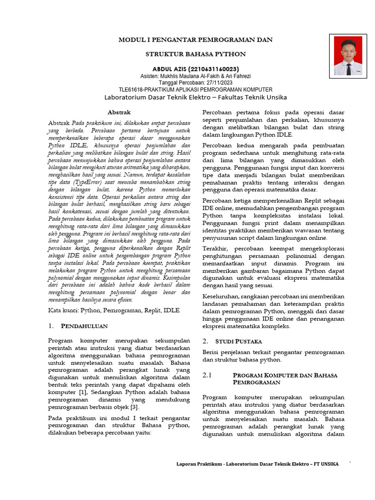 Laporan Praktikum Modul 1 Pengantar Pemrograman Dan Struktur Bahasa ...