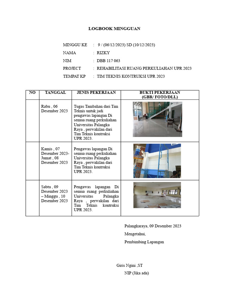 Template Logbook Mingguan | PDF