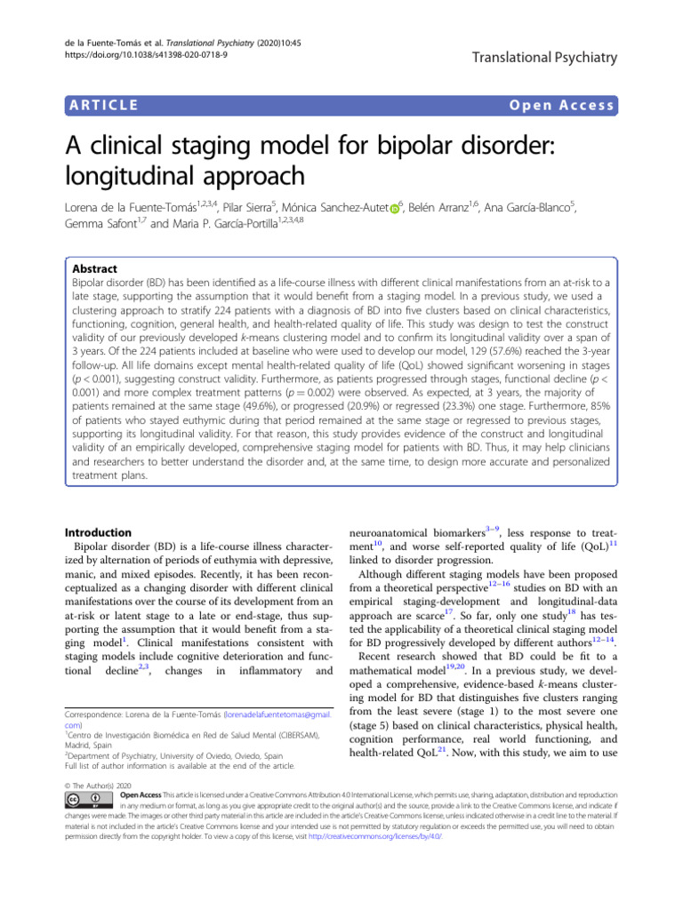 A Clinical Staging Model For Bipolar Disorder - Longitudinal Approach | PDF