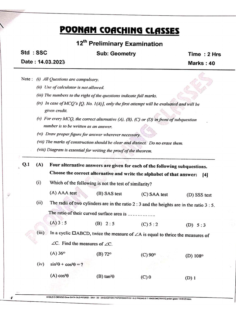 Geometry P12 (14.03.2023) | PDF
