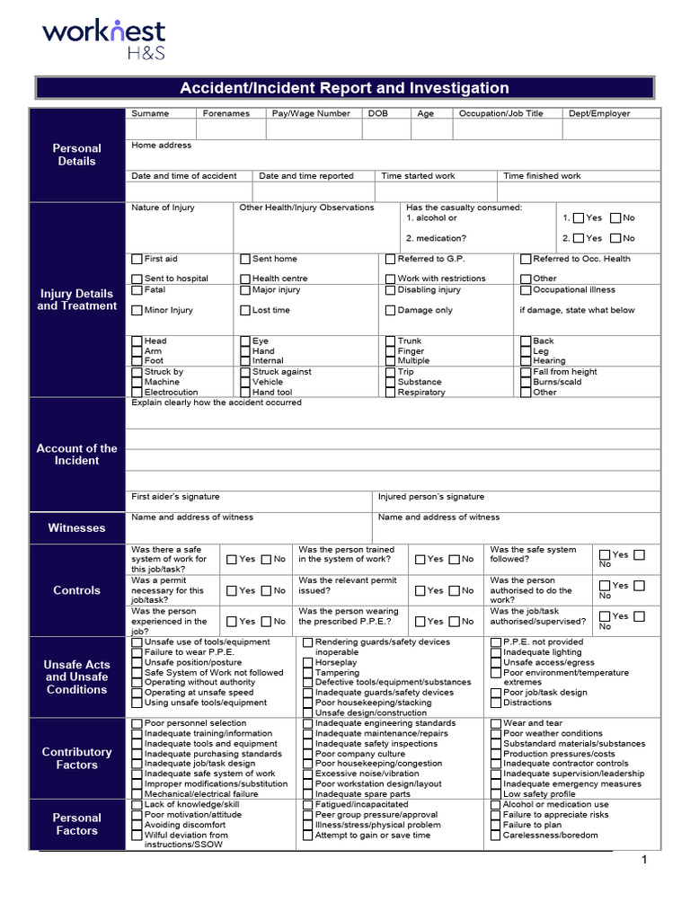 Accident Investigation Form | PDF | Injury | Safety