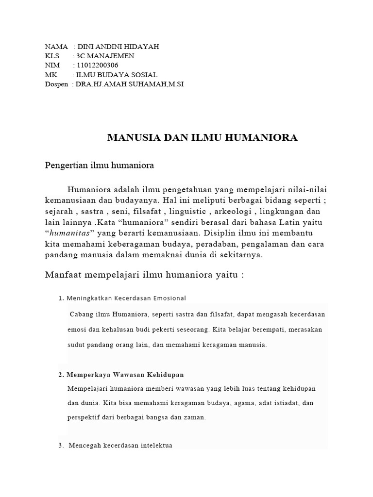 Manusia Dan Ilmu Humaniora | PDF