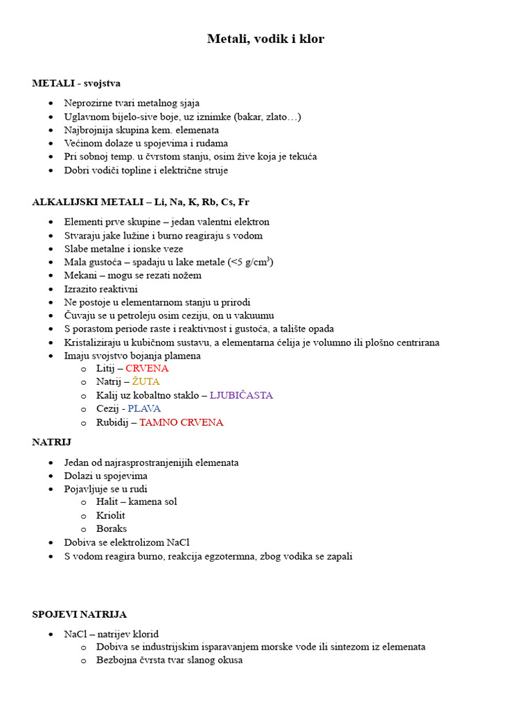 Metali, Vodik I Klor | PDF