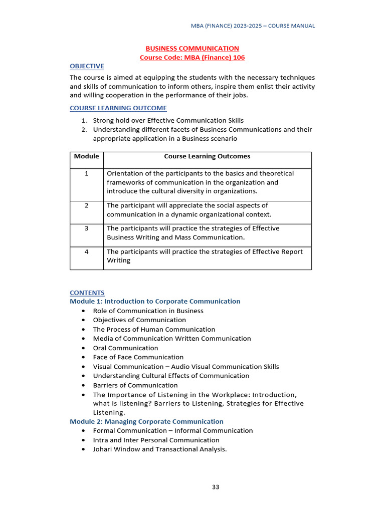 Busines Comm Syllabus | PDF | Communication | Business