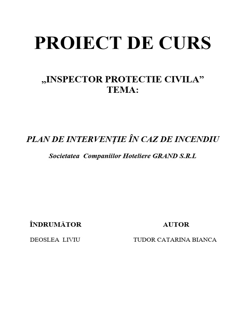 Plan de Interventie SC H GRAND - Tudor Bianca | PDF