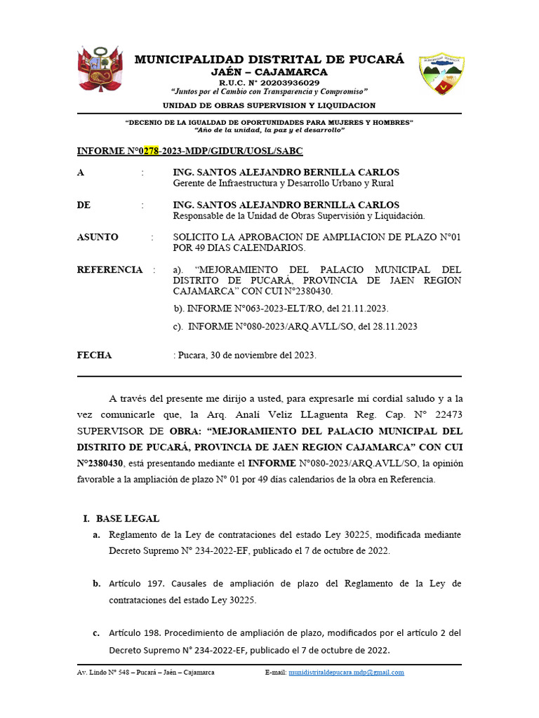 Informe de Ampliacion de Plazo N°01 | PDF