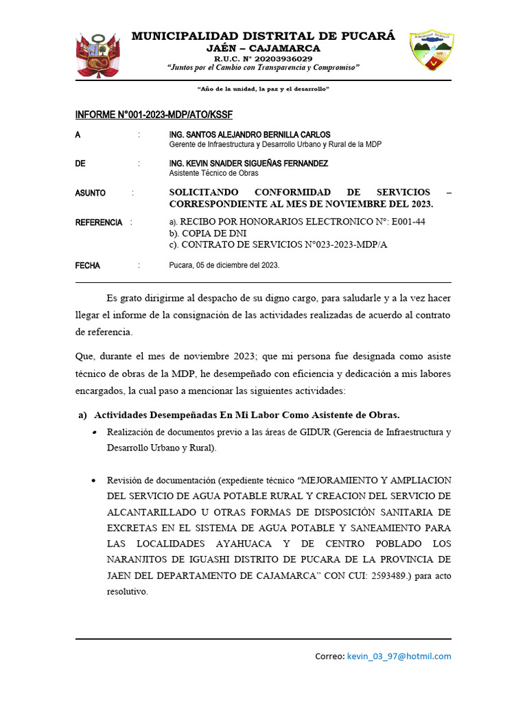 Informe de Asistente Técnico de Obras | PDF