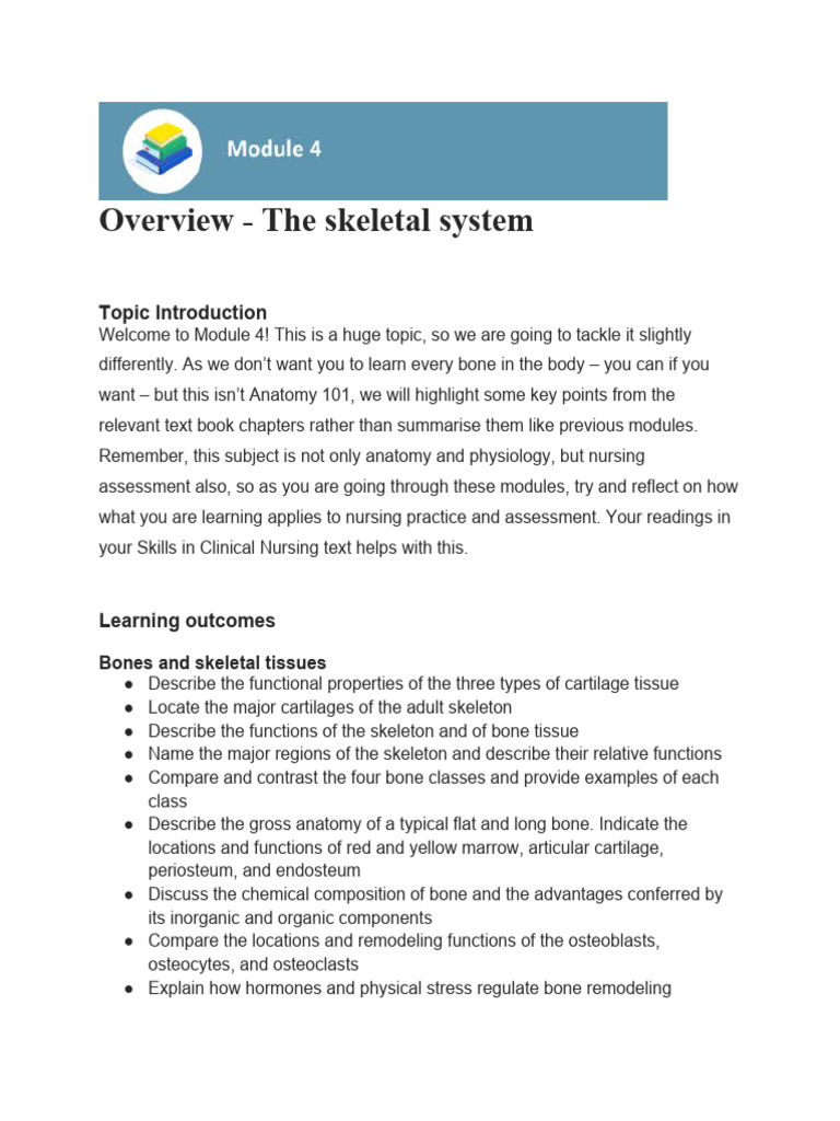 Module 4 The Skeletal System | PDF | Bone | Skeleton Module 4 The Skeletal System | PDF | Bone | Skeleton