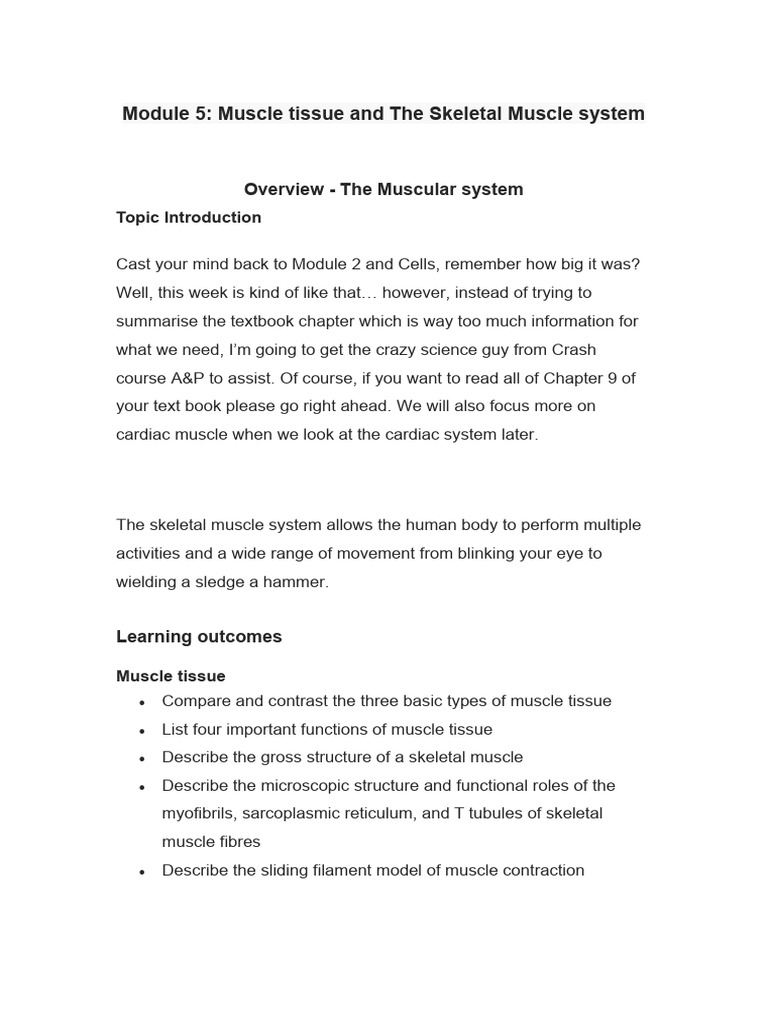 Module 5 Muscle Tissue and The Skeletal Muscle System | PDF