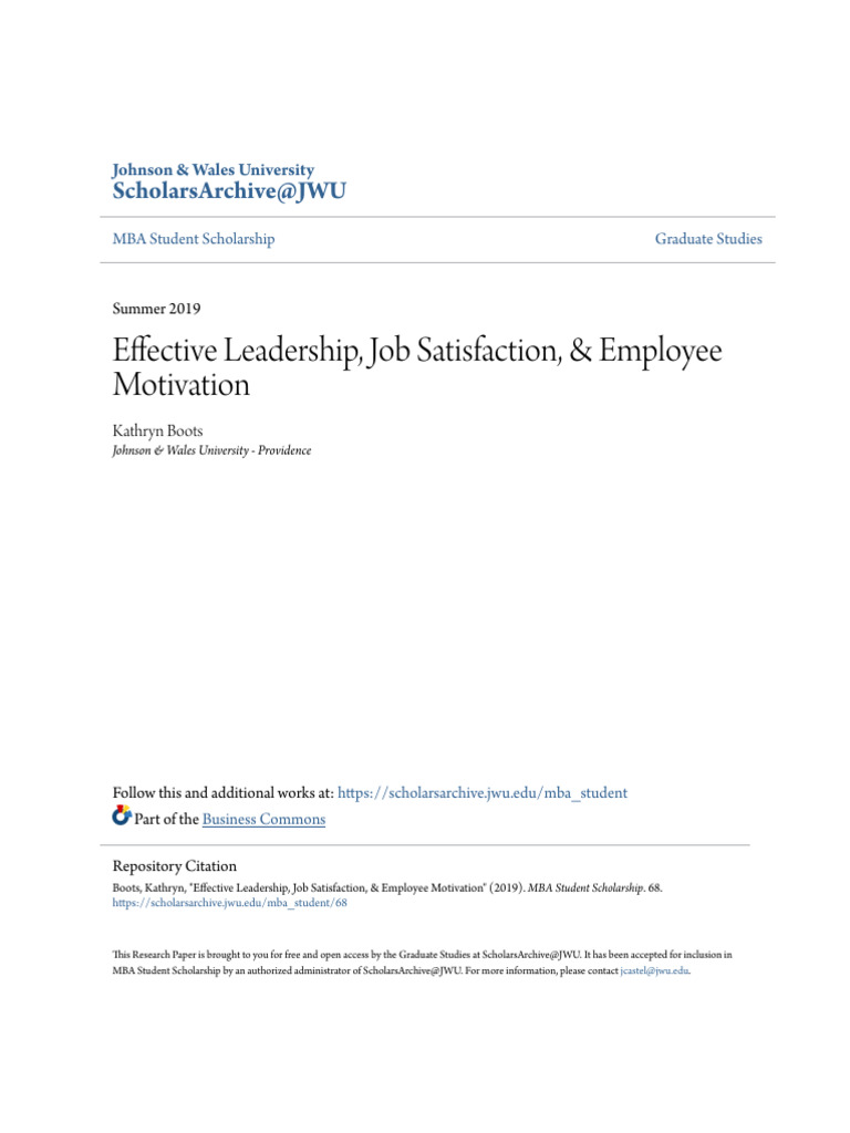Effective Leadership Job Satisfaction & Employee Motivation | PDF | Career & Growth