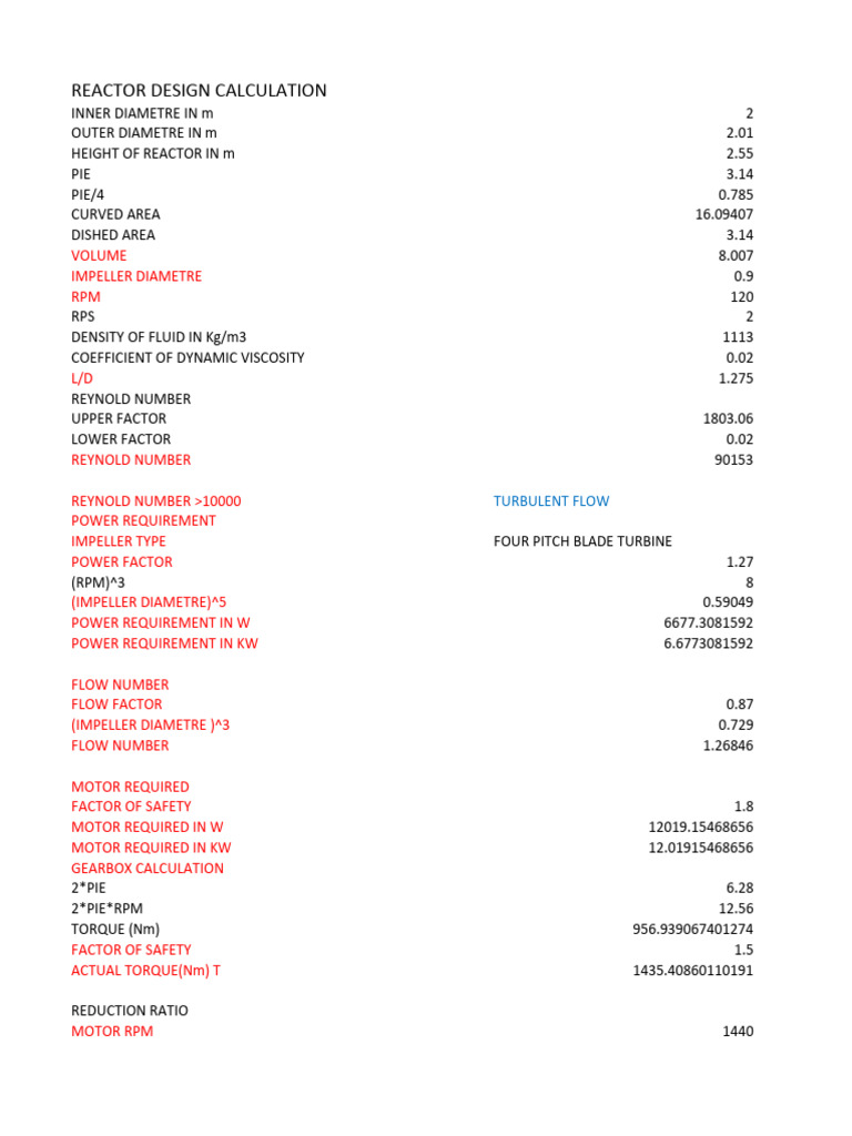 REACTOR DESIGN CALCULATION 06062123 | PDF | Reynolds Number | Shear Stress