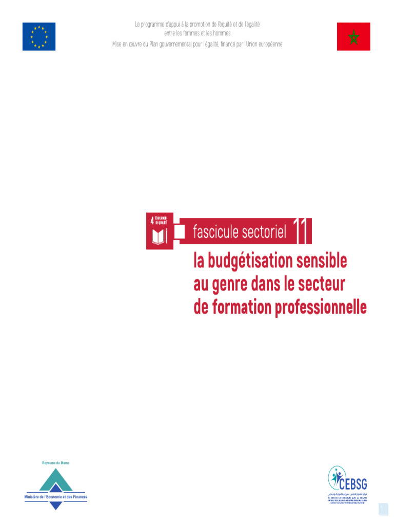 Fascicule Sectoriel 11 - La Budg+®tisation Sensible Au Genre Dans Le Secteur de La Formation ...