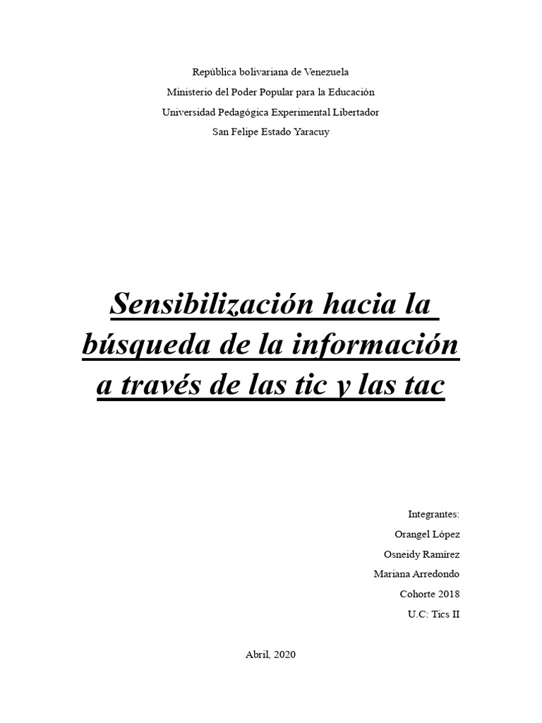 Sensibilización Hacia La Búsqueda de La Información A Través de Las Tic ...