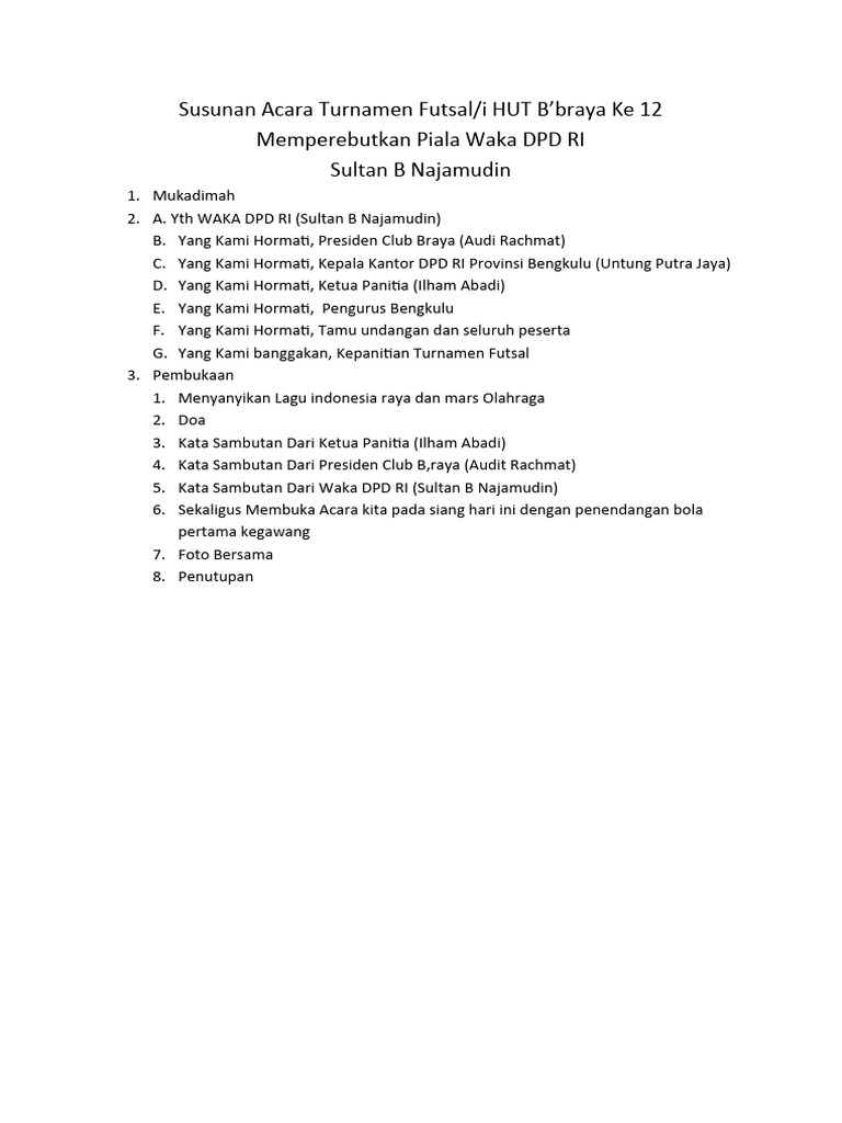 Susunan Acara Turnamen Futsal | PDF Susunan Acara Turnamen Futsal | PDF