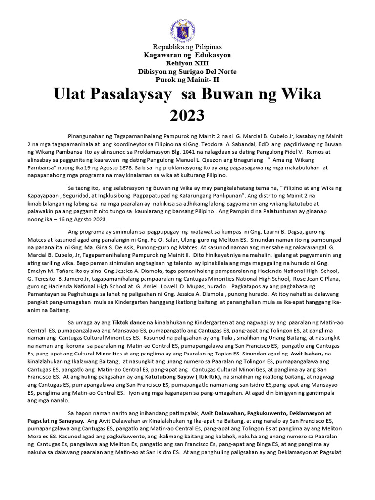 Narrative Report On Buwan Ng Wika 2024 Deped Salary