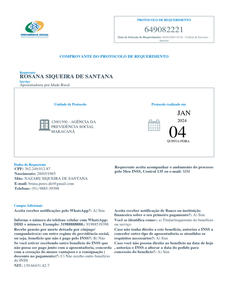 Comprovante de Requerimento | PDF