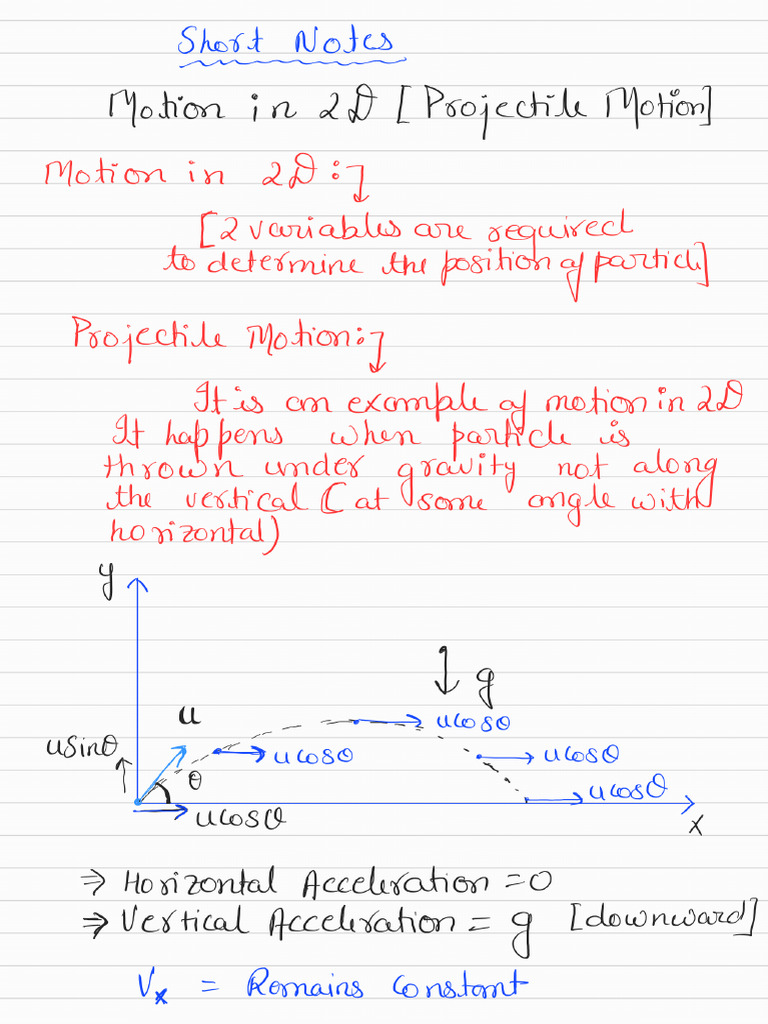 Projectile Motion Short Notes | PDF
