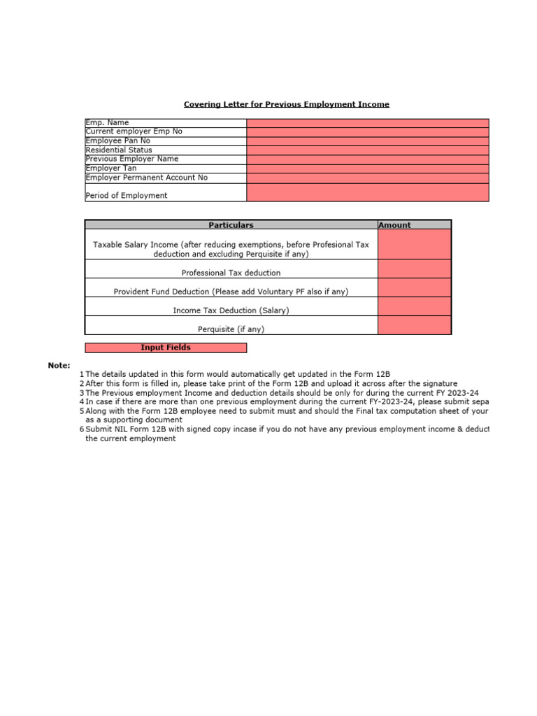 Form 12B - Previous Employment Income Details | PDF