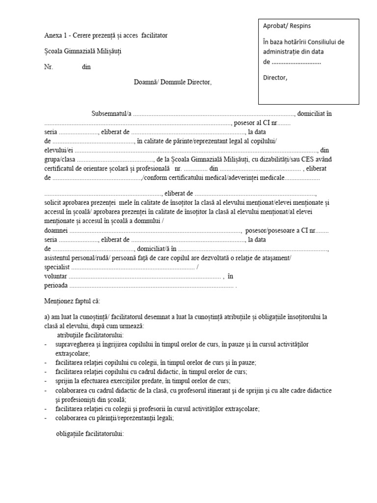 Cerere Acord Facilitator | PDF